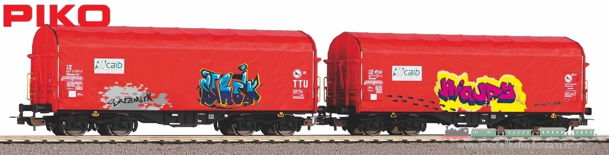 Modellbahn-Kramm: Piko 58257 H0 DC 2er Set Schiebeplanenwagen Shimmns mit Graffiti Caib NS VI ...