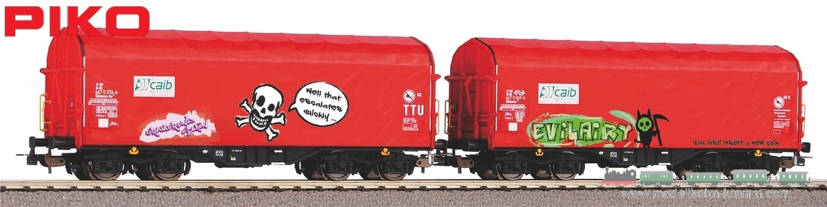 Modellbahn-Kramm: Piko 58257 H0 DC 2er Set Schiebeplanenwagen Shimmns mit Graffiti Caib NS VI ...