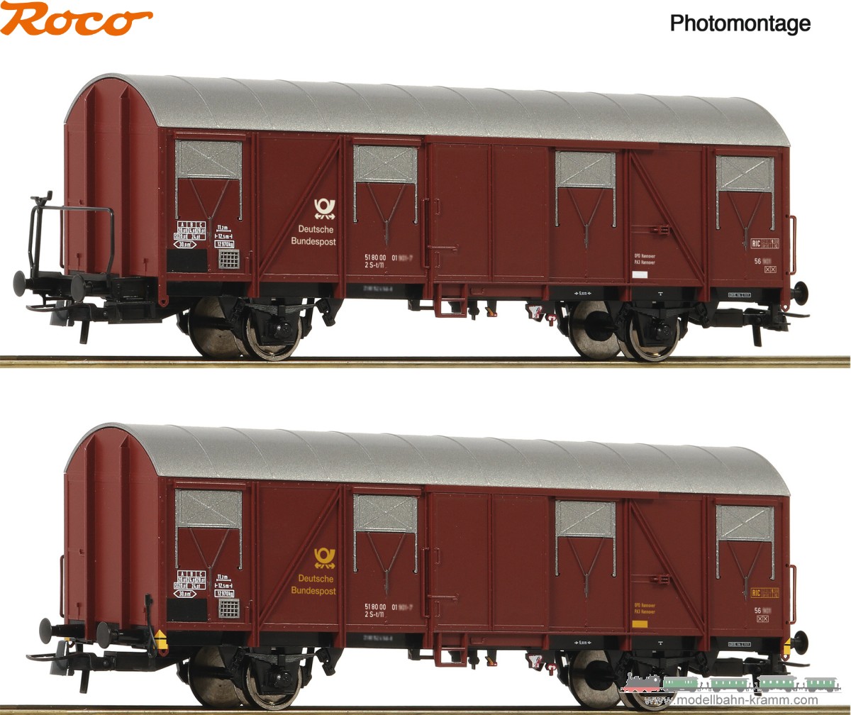Modellbahn-Kramm: Roco 6600248 H0 DC 2-tlg. Set: Gedeckte Postgüterwagen DBP, nur 67,40